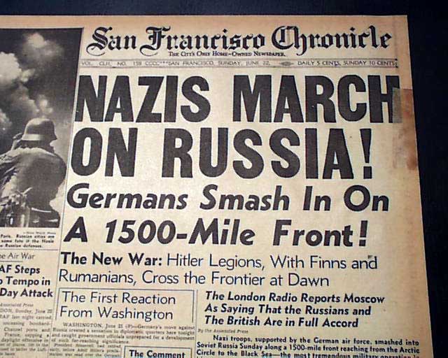 Hitler declares war on Russia in 1941.... - RareNewspapers.com