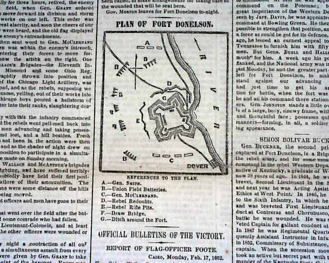 1862 Civil War Map - Fall Of Fort Donelson... - RareNewspapers.com