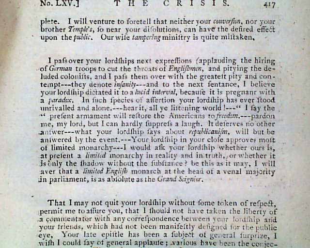 From 1776 ... pro-American newspaper from London ! - RareNewspapers.com