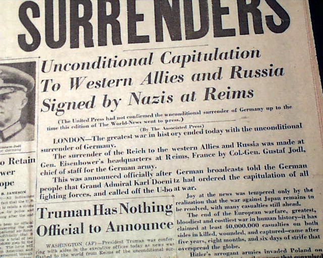 Germany surrenders... - RareNewspapers.com