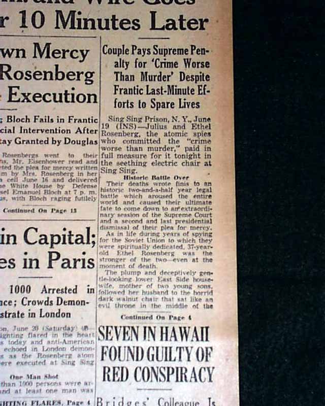 Russian Atom Spies Rosenbergs Executed In 1953... - RareNewspapers.com
