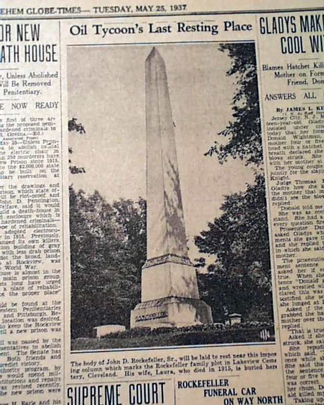 John D. Rockefeller death in 1937.... - RareNewspapers.com
