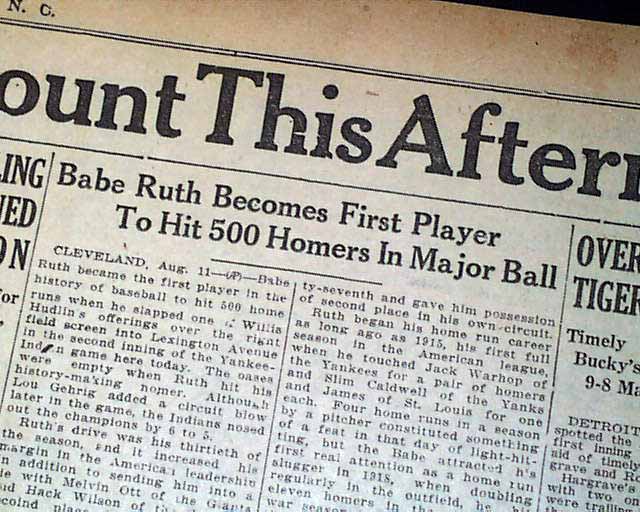 Babe Ruth hits 500th HR..... - RareNewspapers.com