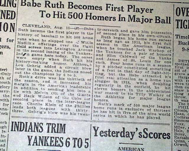 Babe Ruth hits 500th HR..... - RareNewspapers.com