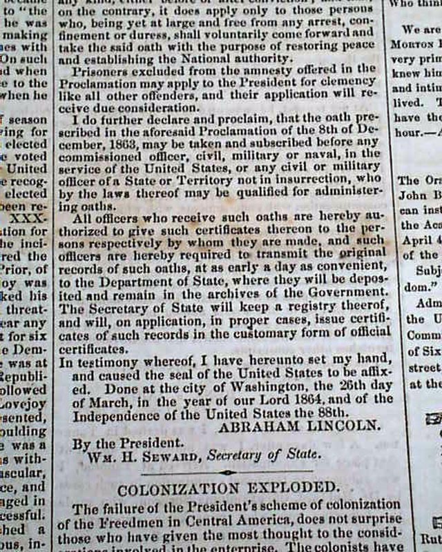 Death of Owen Lovejoy... Lincoln's Amnesty Proclamation ...