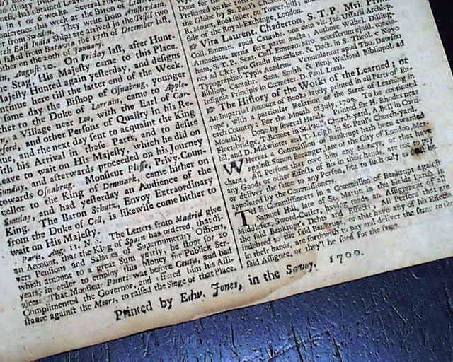 Genuine London Gazette newspaper from 1700... - RareNewspapers.com