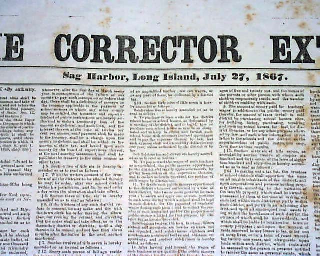 Broadside newspaper from Sag Harbor, Long Island... - RareNewspapers.com