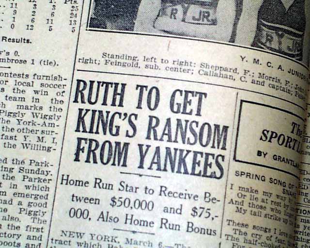 Babe Ruth signs new contract with Yankees... - RareNewspapers.com