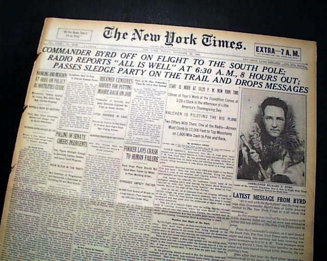 Richard E. Byrd's 1929 flight over the South Pole... - RareNewspapers.com