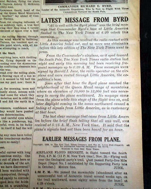 Richard E. Byrd's 1929 flight over the South Pole... - RareNewspapers.com
