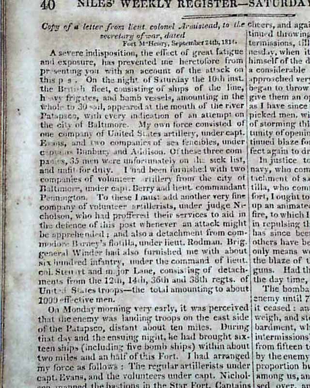 Battle of Fort McHenry in a Baltimore newspaper... - RareNewspapers.com