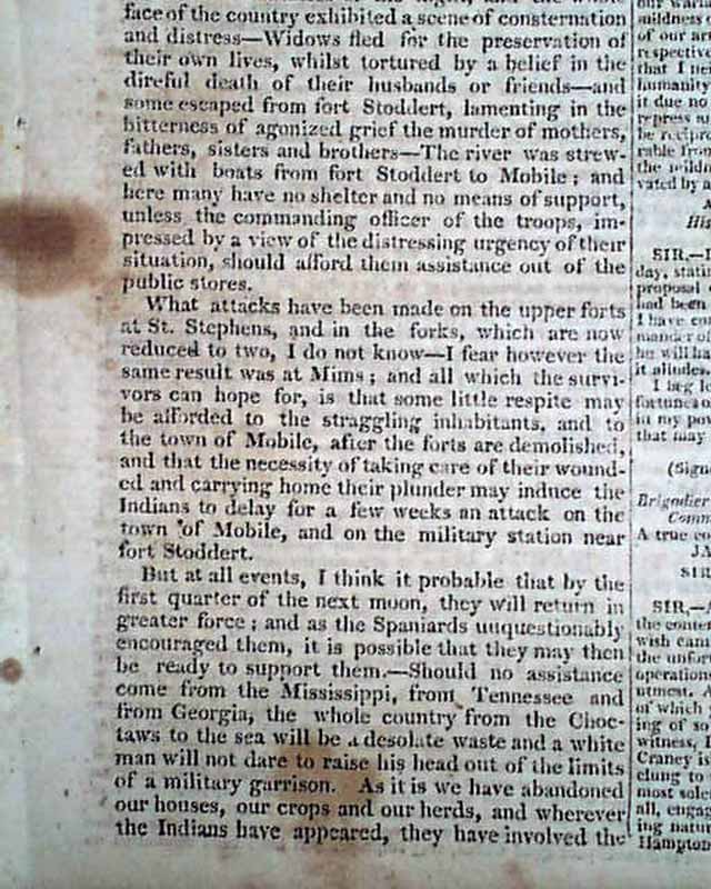 Creek Indian War being with the Fort Mims massacre... - RareNewspapers.com