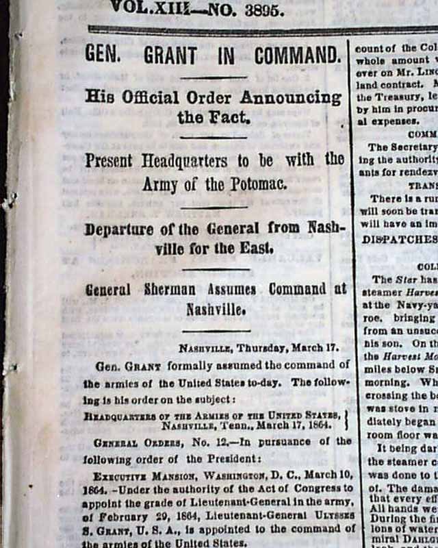 Ulysses S. Grant assumes command of the army... - RareNewspapers.com