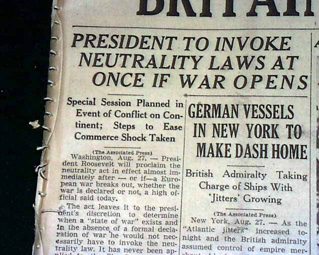 Hitler On The Brink Of War In 1939.... - RareNewspapers.com