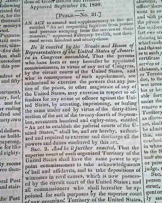 The Fugitive Slave Act in a Southern newspaper... - RareNewspapers.com
