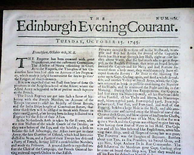 1745 Scotland newspaper from the Jacobite Rebellion... - RareNewspapers.com