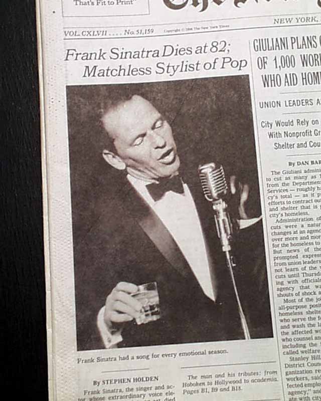 Death of Frank Sinatra... - RareNewspapers.com