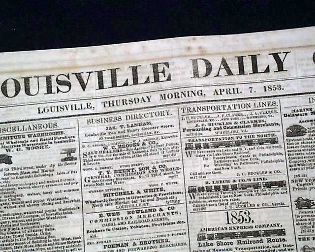 1853 LOUISVILLE KY Newspaper Pre Civil War SLAVE ADS ...