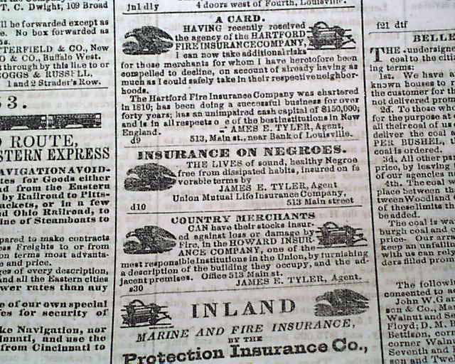 1853 LOUISVILLE KY Newspaper Pre Civil War SLAVE ADS ...