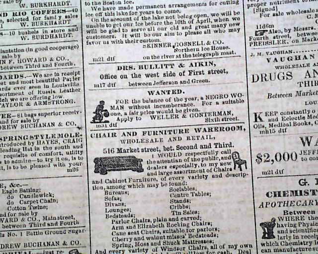 1853 LOUISVILLE KY Newspaper Pre Civil War SLAVE ADS ...