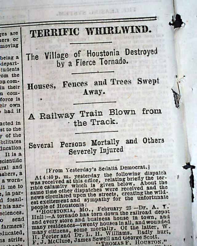 Houstonia, Missouri tornado disaster... - RareNewspapers.com