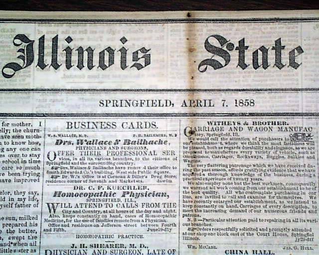 1858 Springfield IL Newspaper ABRAHAM LINCOLN AS LAWYER ...