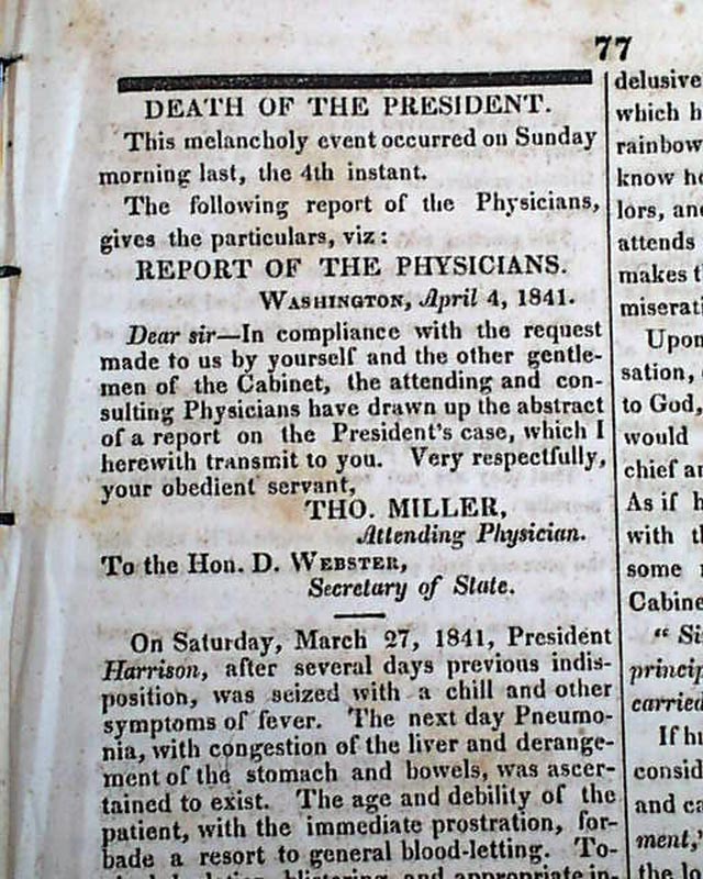 Death of President William H. Harrison, in a Washington newspaper ...