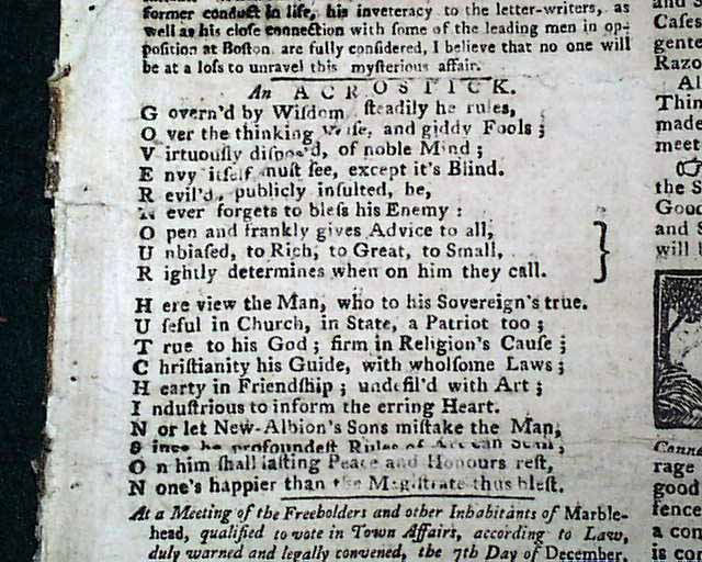 Boston newspaper from the day of the Boston Tea Party ...