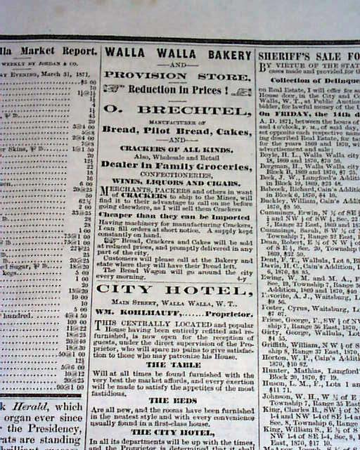 1871 Old West Newspaper From Walla Walla WA... - RareNewspapers.com