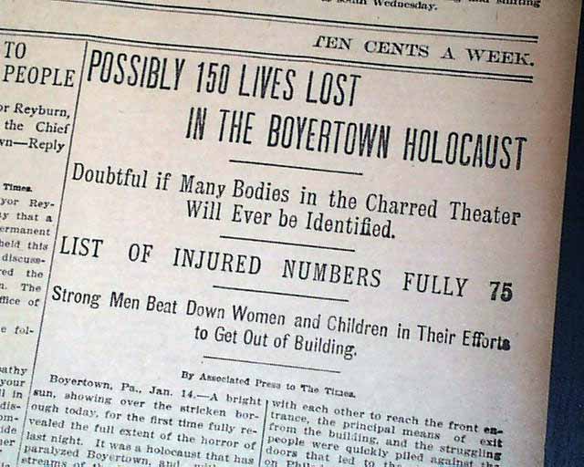 1908 Rhoads Opera House Fire... Boyertown PA... - RareNewspapers.com