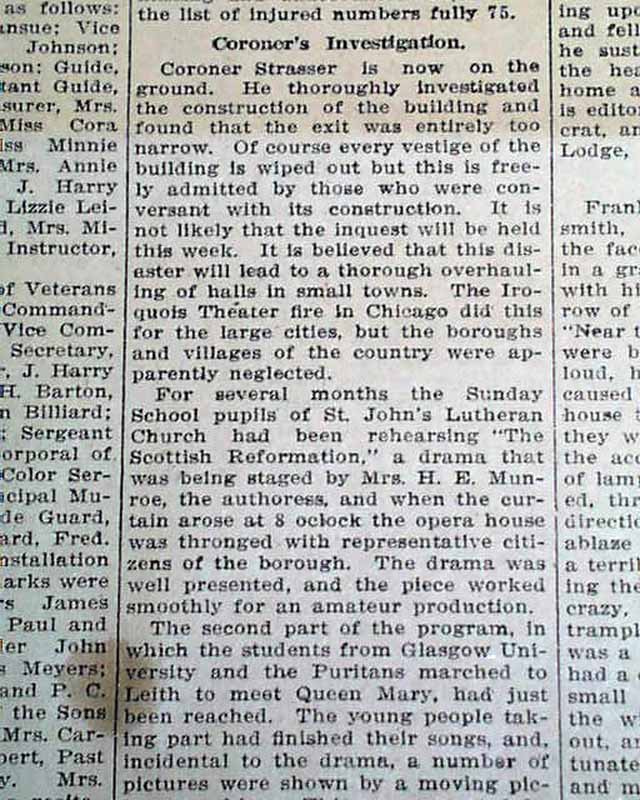 1908 Rhoads Opera House Fire... Boyertown PA... - RareNewspapers.com