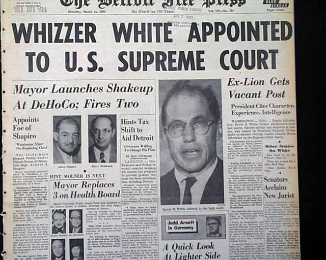 Byron White "Whizzer" appointed to U.S. Supreme Court ...