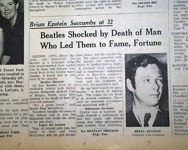 Brian Epstein death in 1967... - RareNewspapers.com