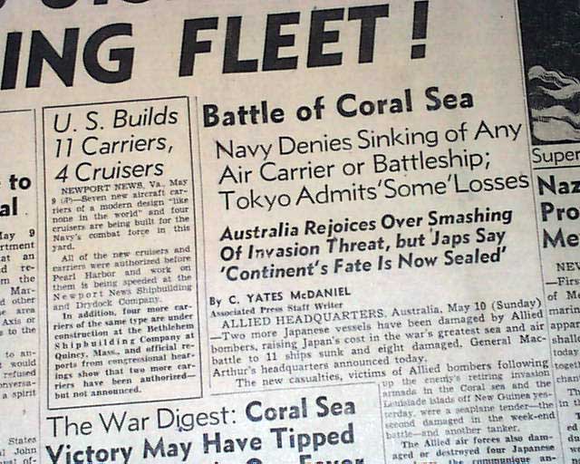 Battle of the Coral Sea in 1942... - RareNewspapers.com