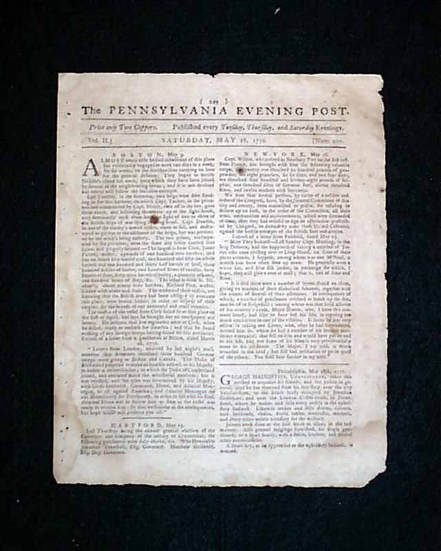 Philadelphia newspaper dated 1776... - RareNewspapers.com