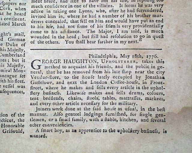 Philadelphia newspaper dated 1776... - RareNewspapers.com