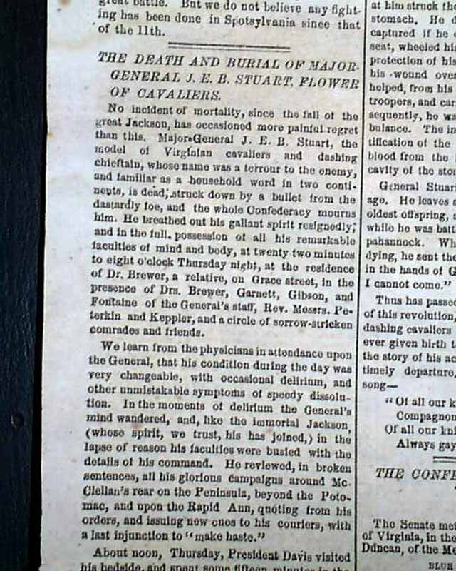 Death & funeral of General J.E.B. Stuart... - RareNewspapers.com