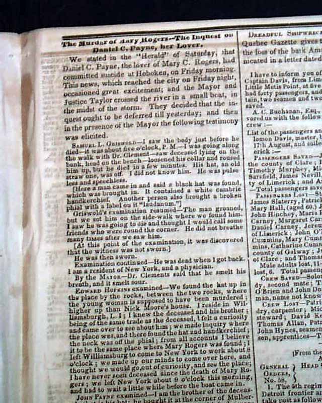 The murder of Mary Rogers, a national sensation at the time ...