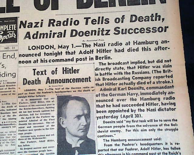Death of Adolph Hitler... - RareNewspapers.com