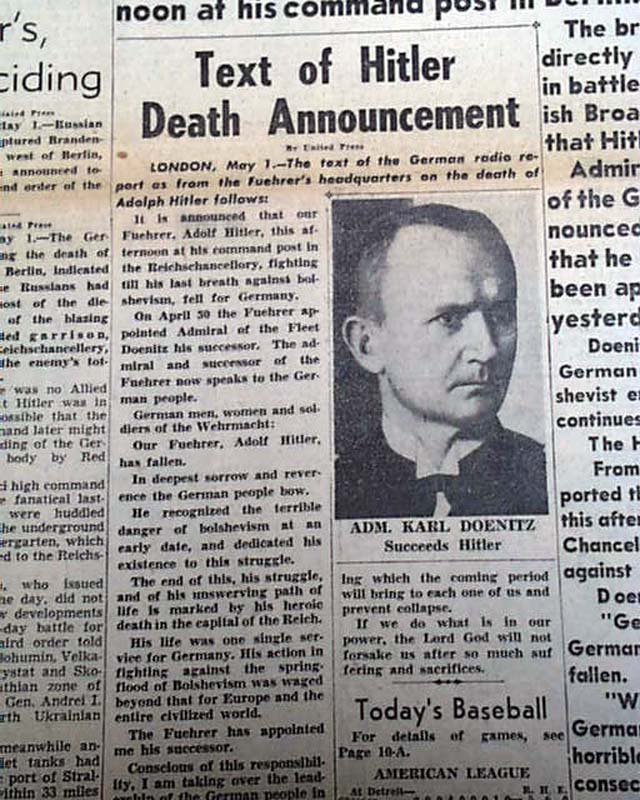 Death of Adolph Hitler... - RareNewspapers.com