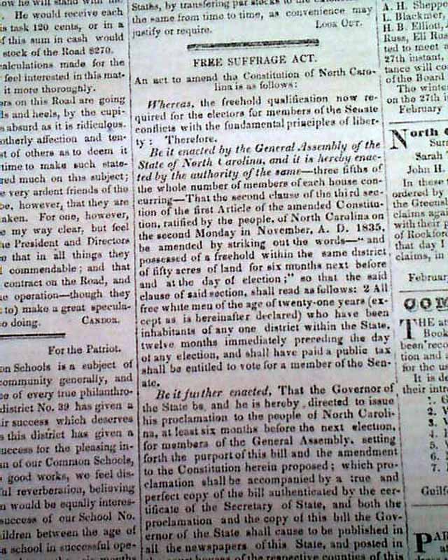 From 1851 Greensboro, ten years before the outbreak of the Civil War ...