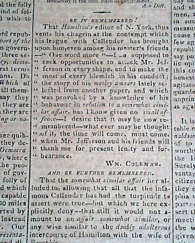 Rare reporting on the Hamilton/Maria Reynolds affair... But good on ...