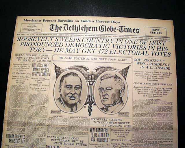 Franklin D. Roosevelt 1st presidential election... - RareNewspapers.com