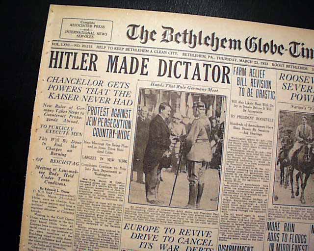 Adolph Hitler becomes dictator in 1933.... - RareNewspapers.com
