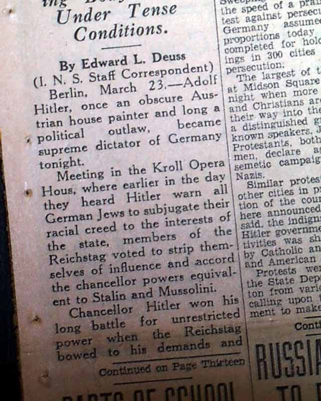 Adolph Hitler becomes dictator in 1933.... - RareNewspapers.com