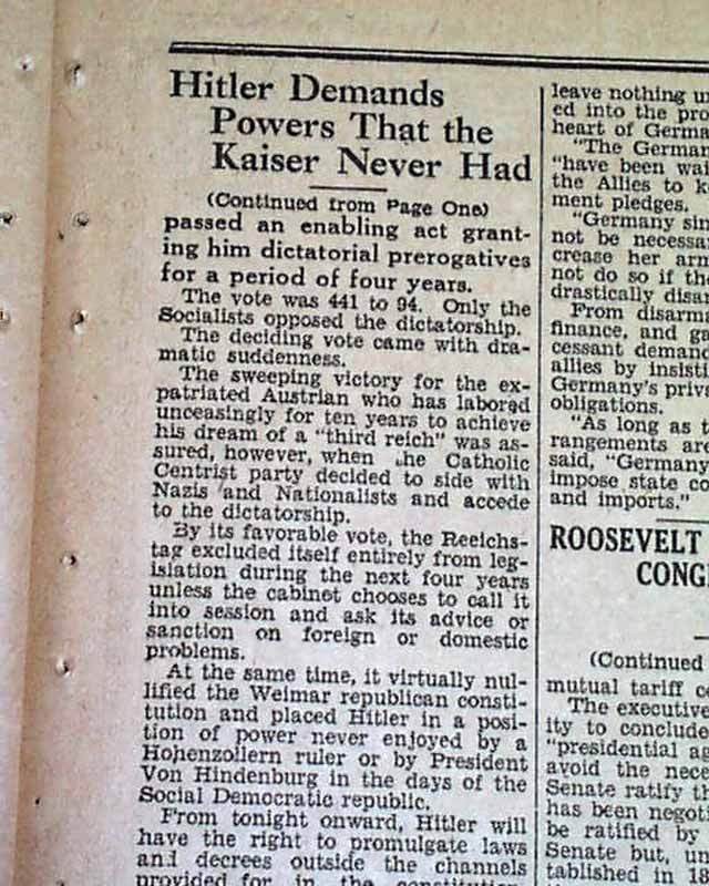Adolph Hitler becomes dictator in 1933.... - RareNewspapers.com