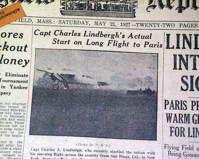 Charles Lindbergh Transatlantic flight in 1927... - RareNewspapers.com