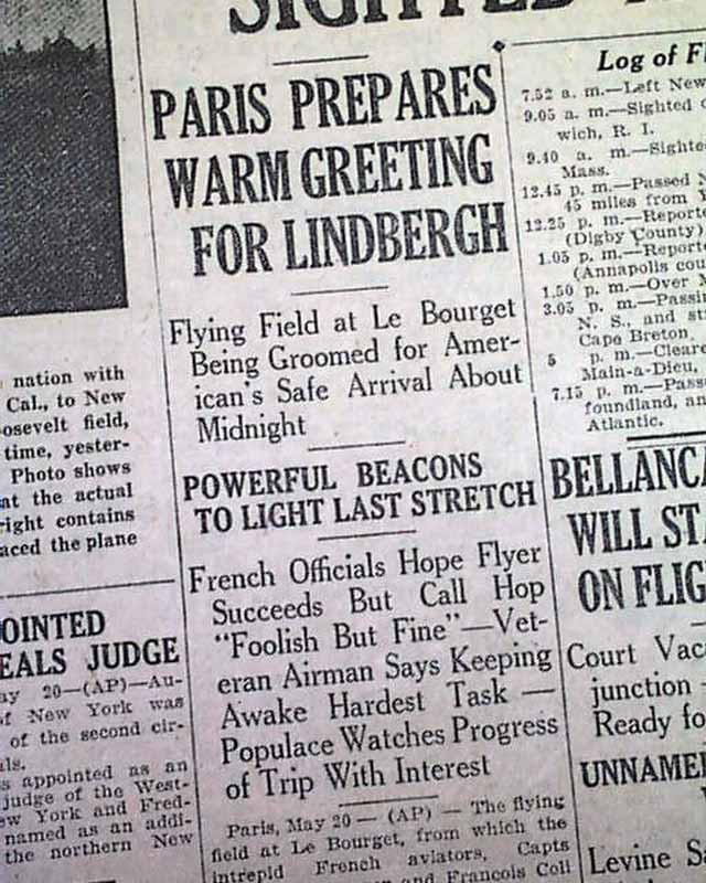 Charles Lindbergh Transatlantic flight in 1927... - RareNewspapers.com