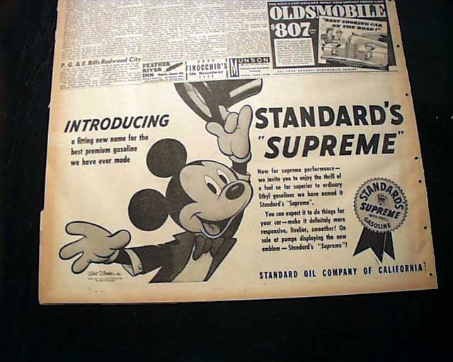 1940 Mickey Mouse advertisement for Standard gasoline ...
