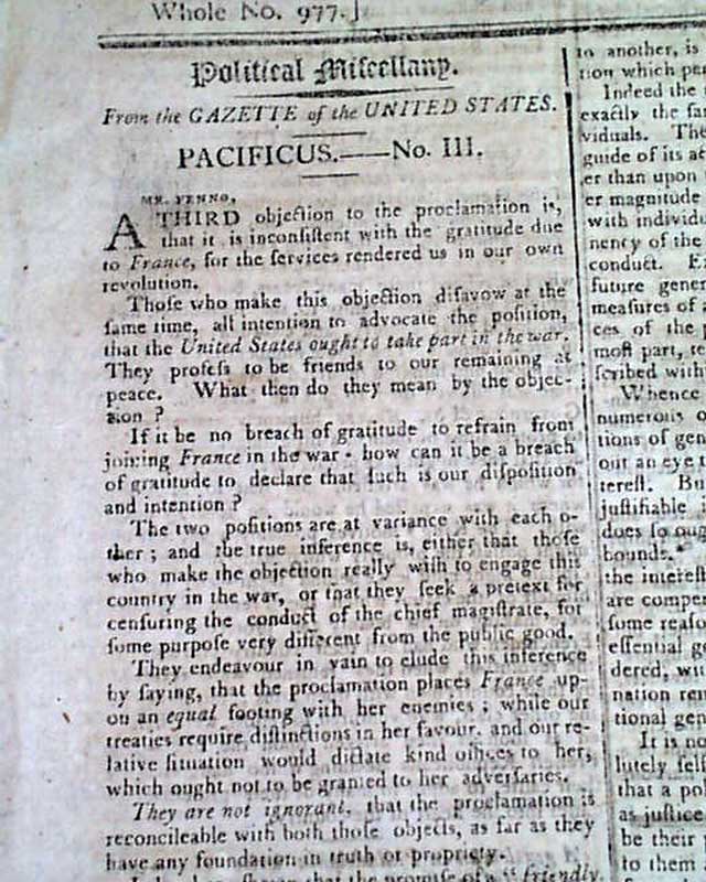 Number IV of the "Pacificus" series by Alexander Hamilton ...